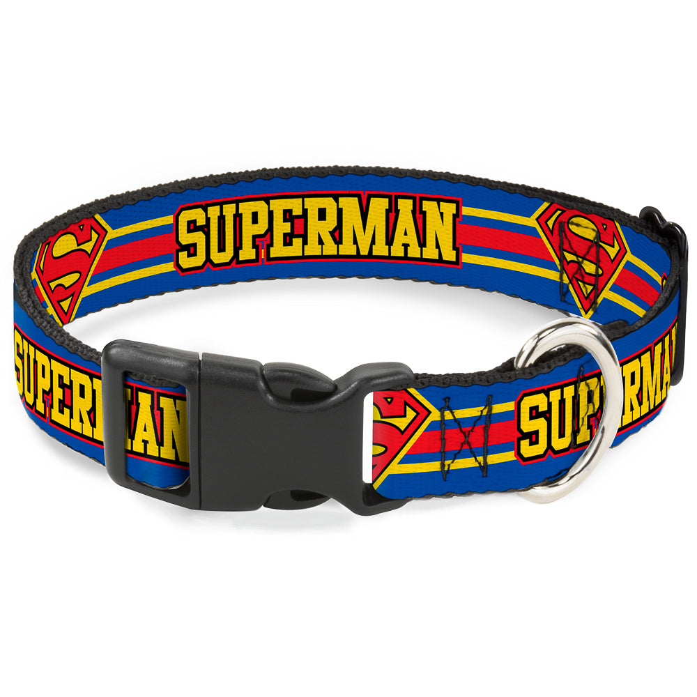 Plastic Clip Collar - SUPERMAN/Shield Stripe Blue/Yellow/Red – Buckle-Down