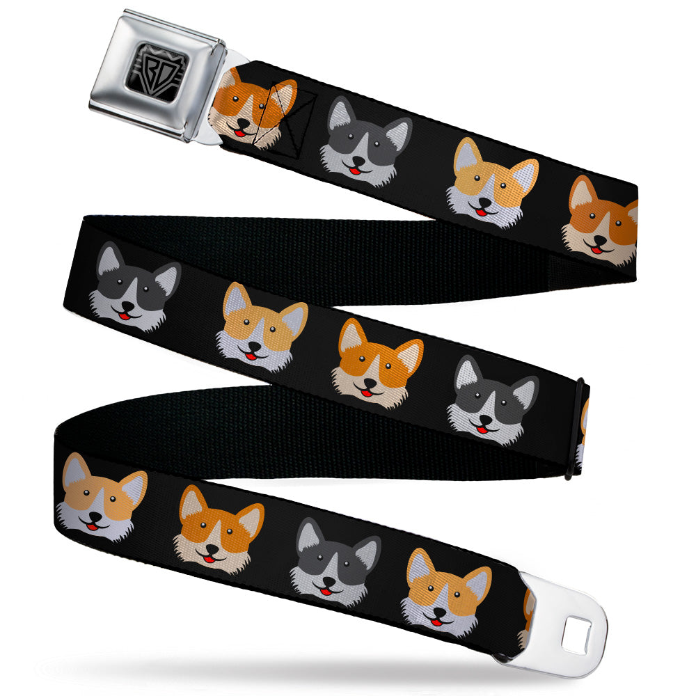 BD Wings Logo CLOSE-UP Black/Silver Seatbelt Belt - Corgi 3-Faces Blac ...