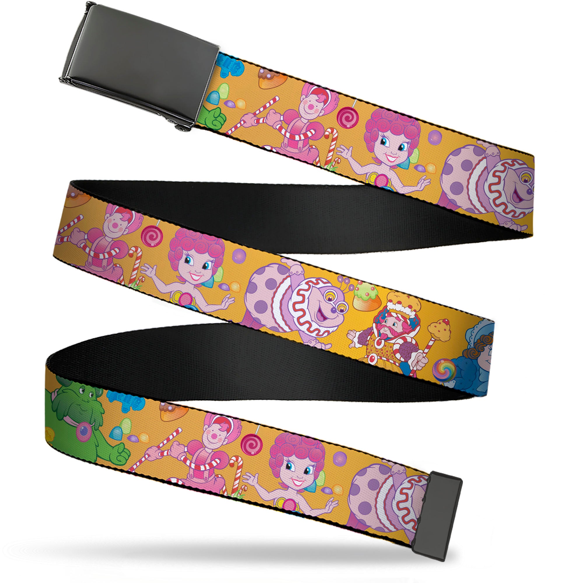 Web Belt Blank Black Buckle - Candy Land Characters and Candy Collage ...