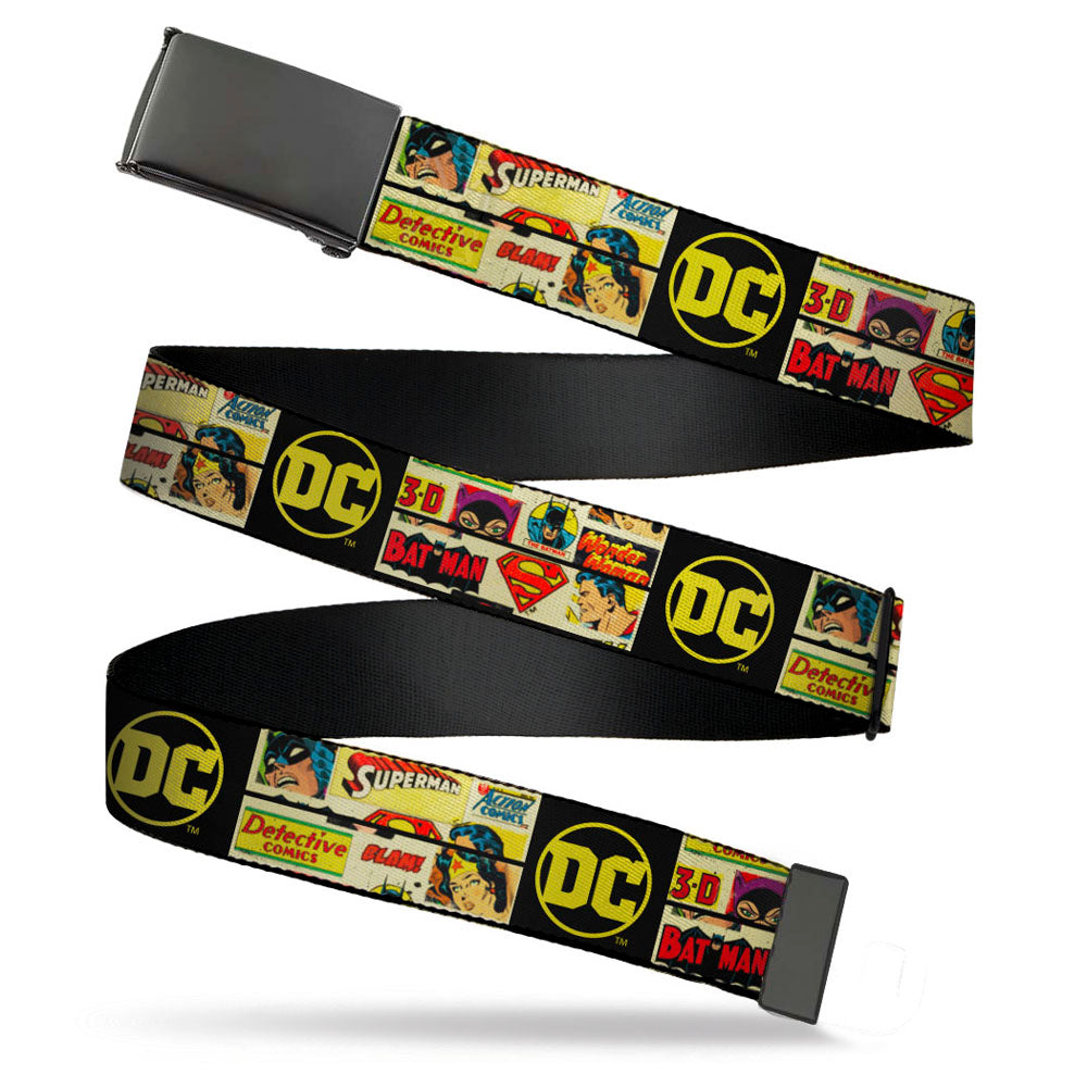 Black Buckle Web Belt - Vintage DC Comics Superhero and Logos Collage ...