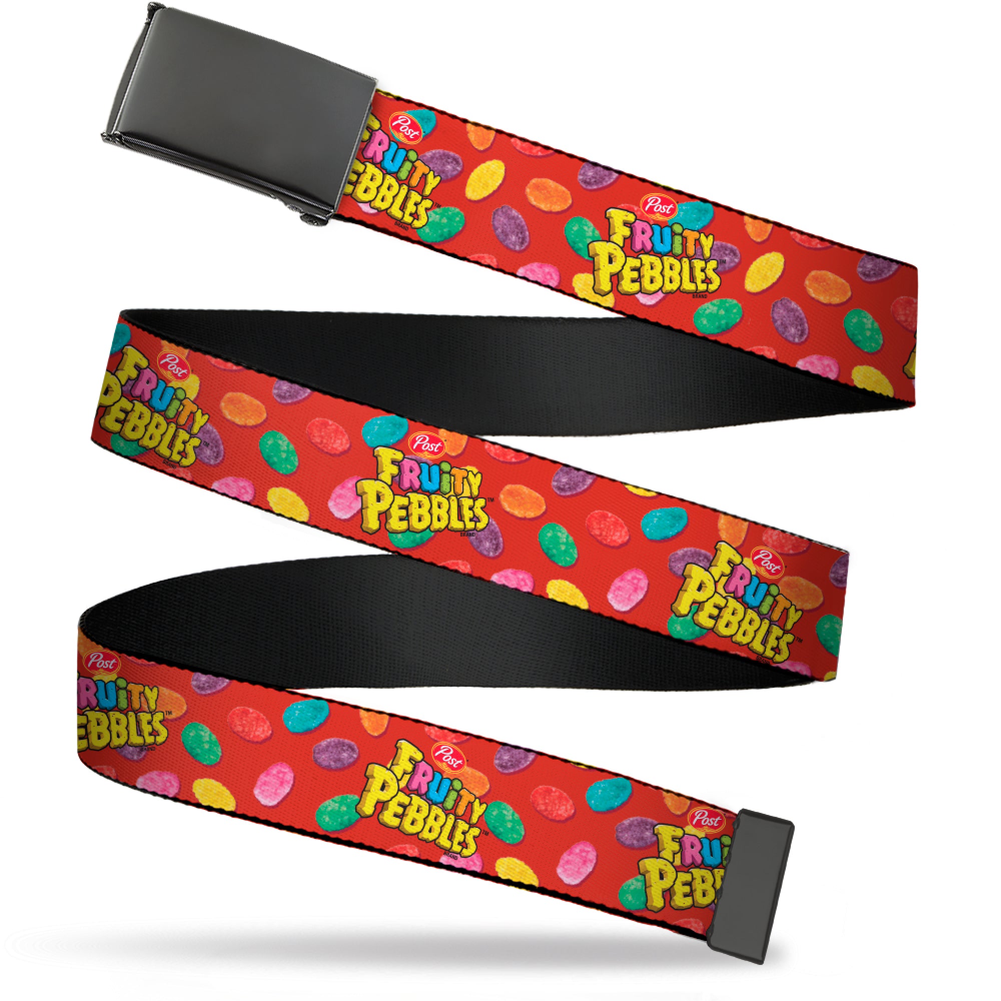 Web Belt Blank Black Buckle - POST FRUITY PEBBLES Logo and Cereal Pebb ...