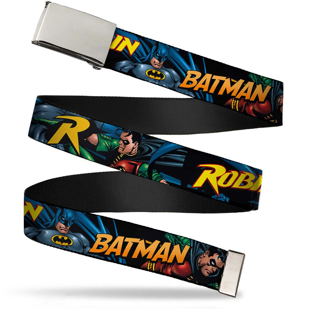 Web Belt Blank Chrome Buckle - Batman & Robin in Action w/Text Black W ...