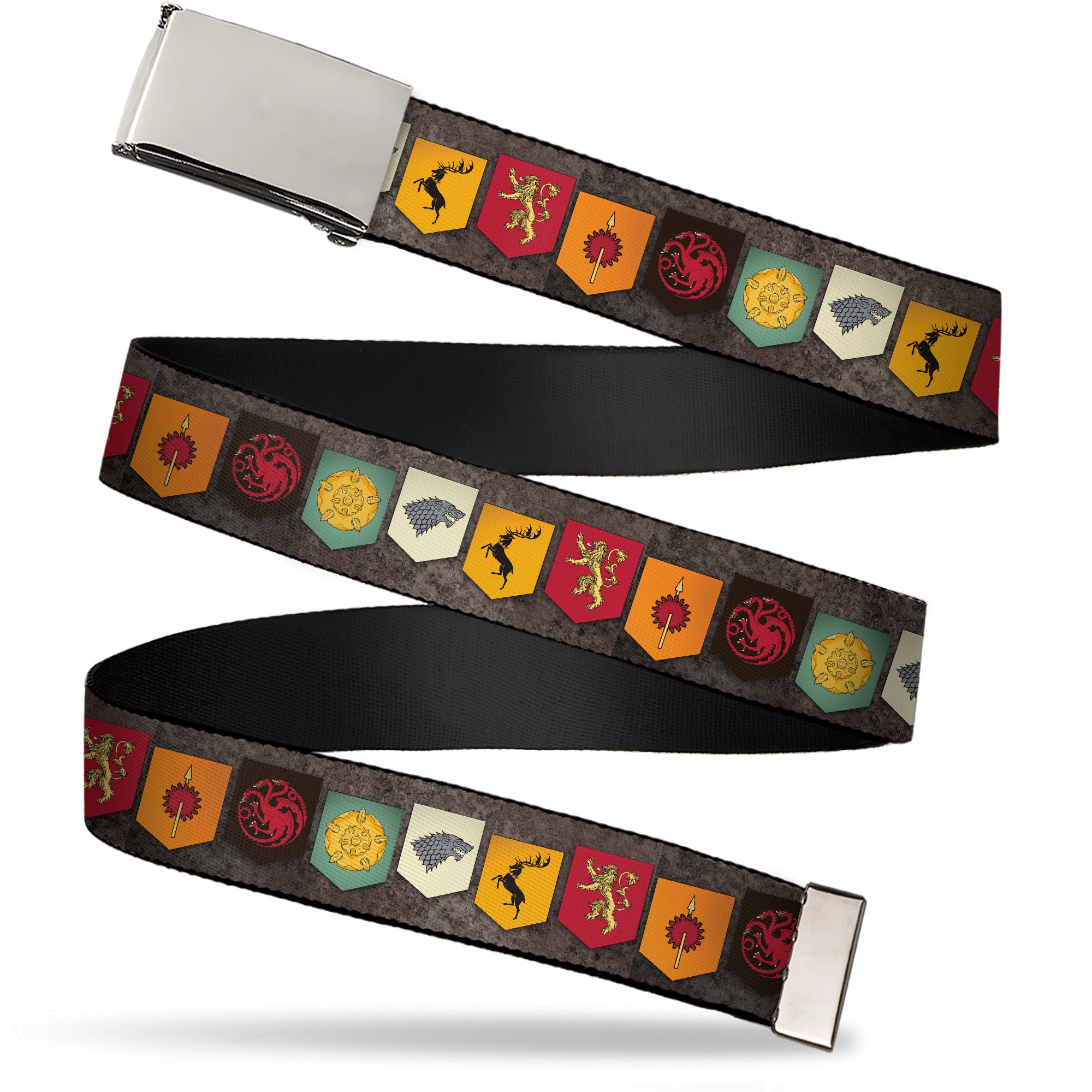 Web Belt Blank Chrome Buckle - Game of Thrones Six House Sigil Banners ...