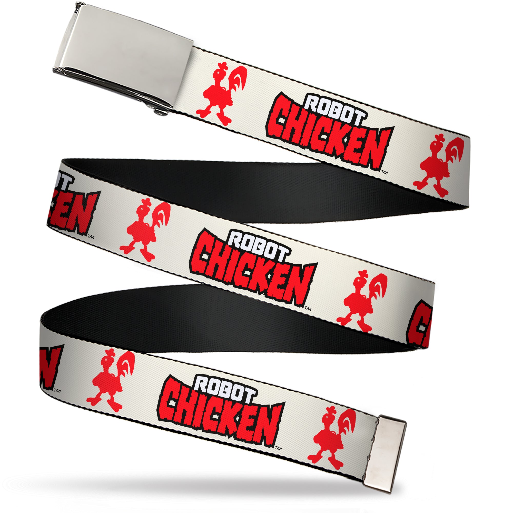 Web Belt Blank Chrome Buckle - ROBOT CHICKEN Title Logo and Chicken Si ...