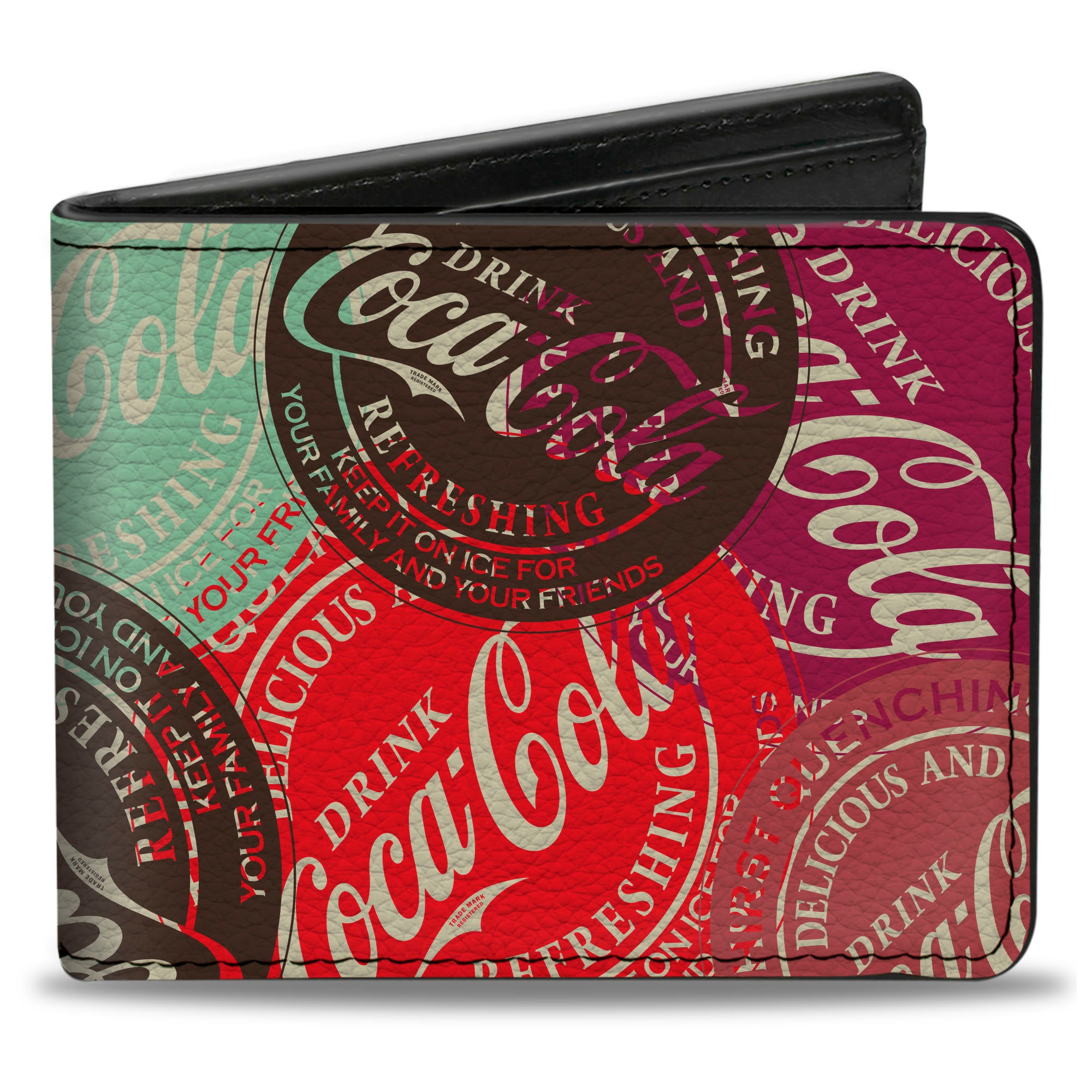 Bi-Fold Wallet - DRINK COCA-COLA Coke Patches Stacked Reds/Multi Color ...
