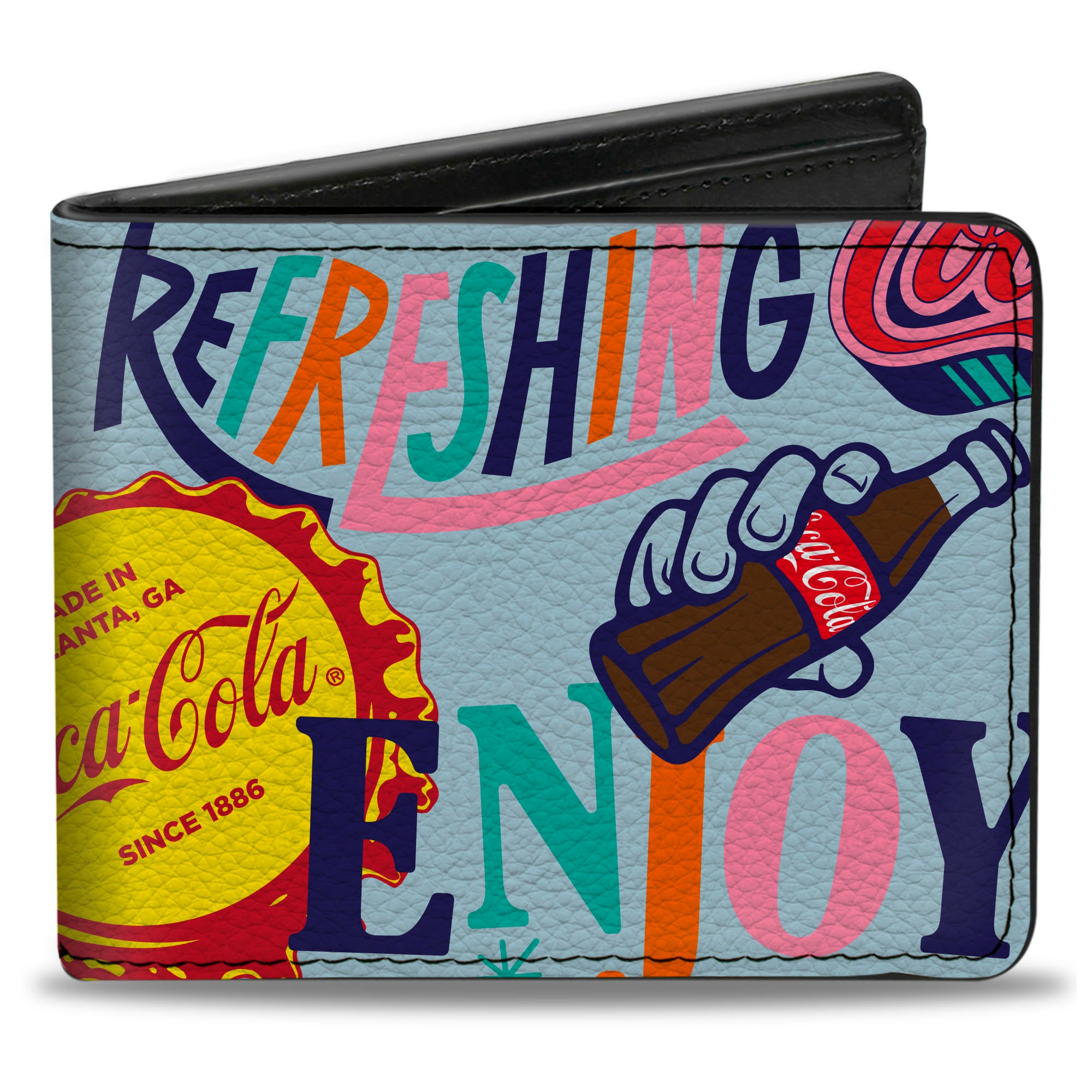 Bi-Fold Wallet - COCA-COLA DELICIOUS REFRESHING Bottle Caps Light Blue ...