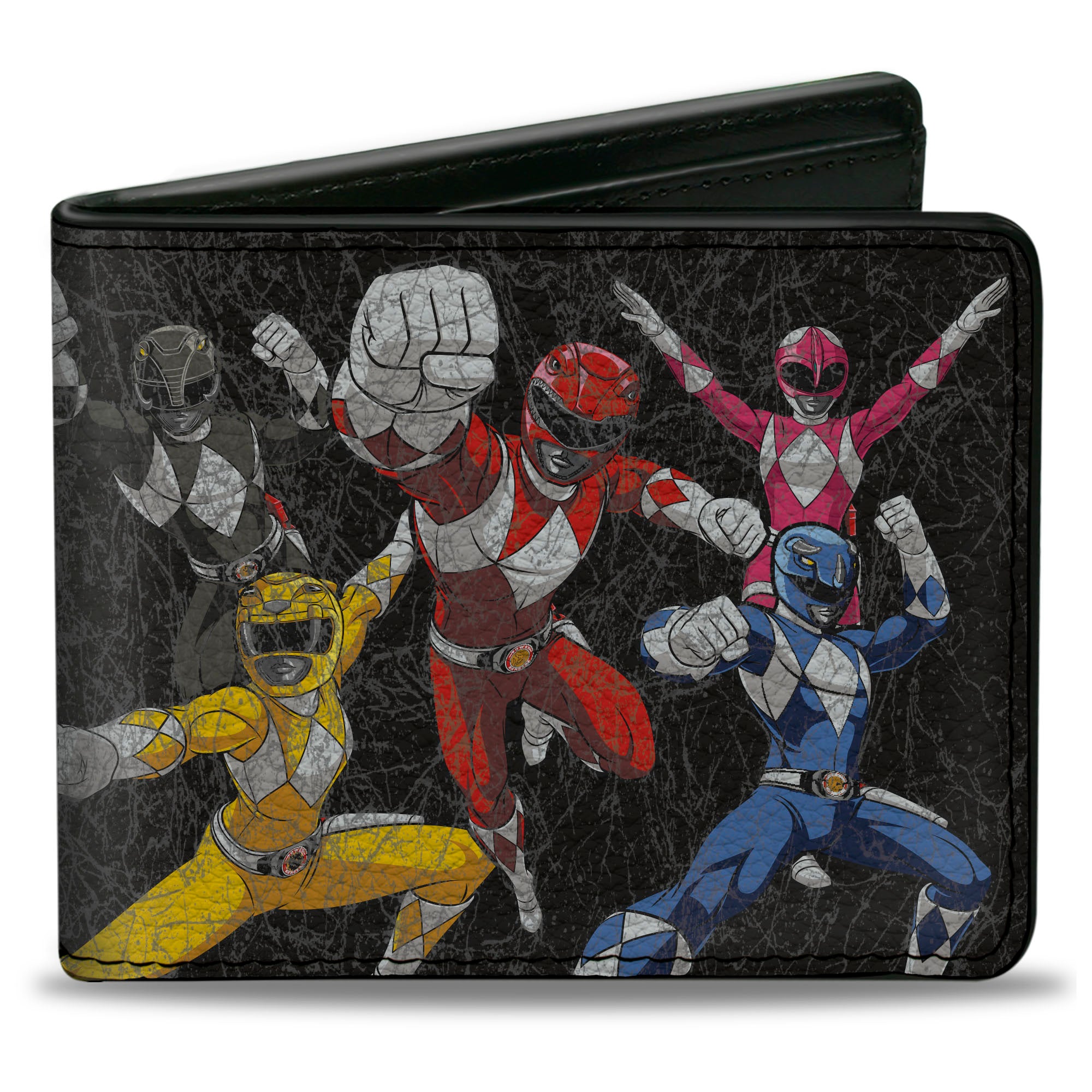 Bi-Fold Wallet - MMPR Power Rangers Group Action Pose Weathered and Ti ...