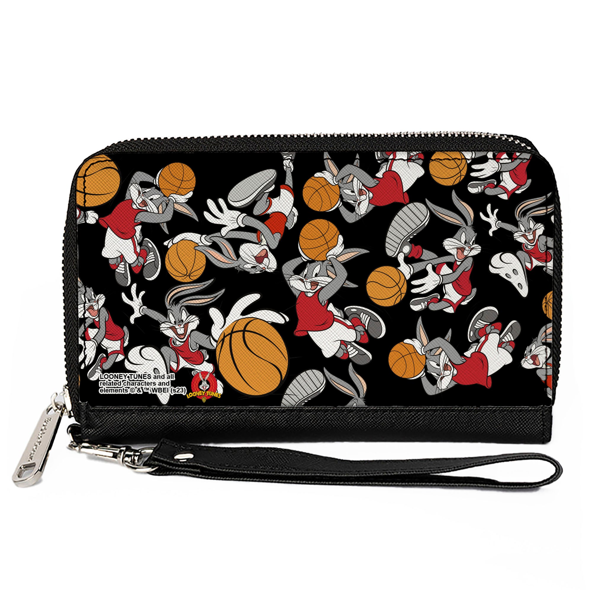 PU Zip Around Wallet Rectangle - Bugs Bunny Basketball Poses Scattered ...