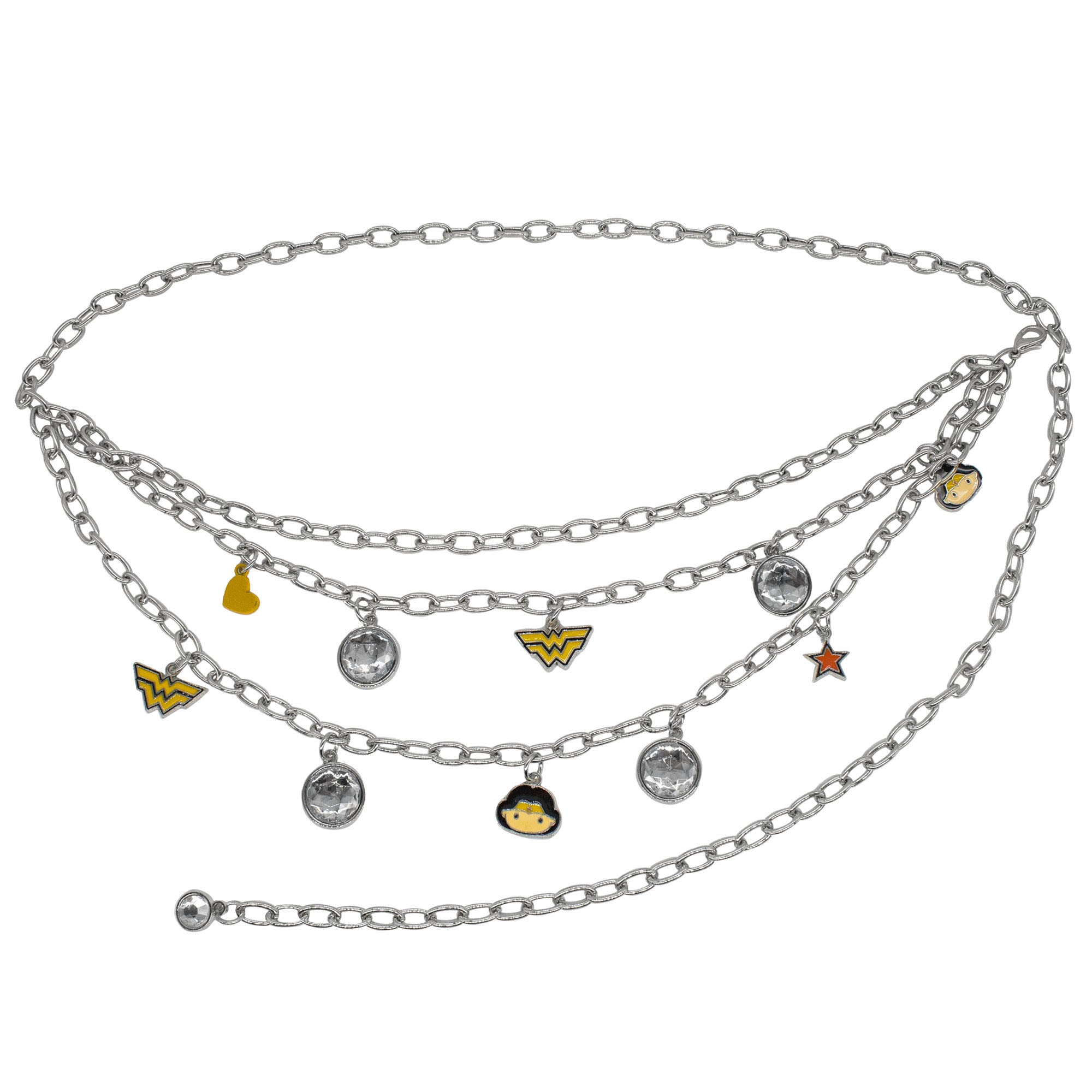 Metal Chain Belt - Silver Chain with Wonder Woman Chibi Face and Logo ...
