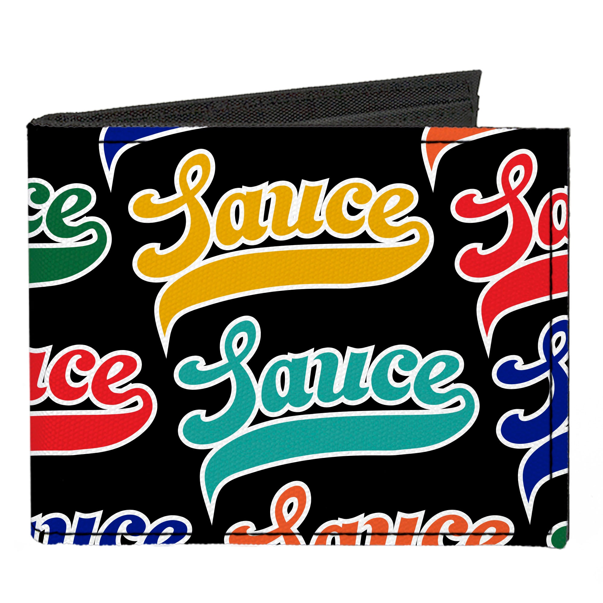 Canvas Bi-Fold Wallet - SAUCE Baseball Script Black/Multi Color ...