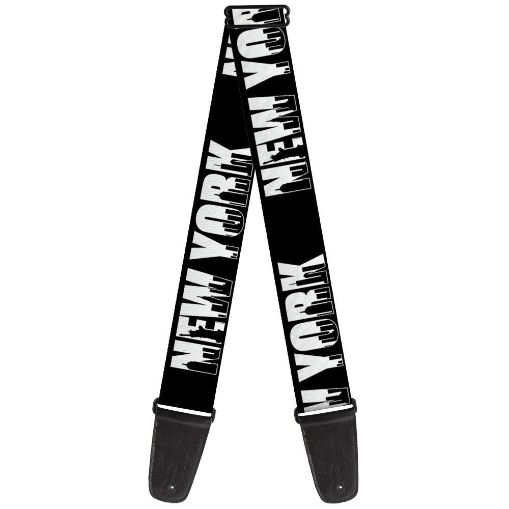 Guitar Strap - NEW YORK Bold Skyline Silhouette Black White Black ...