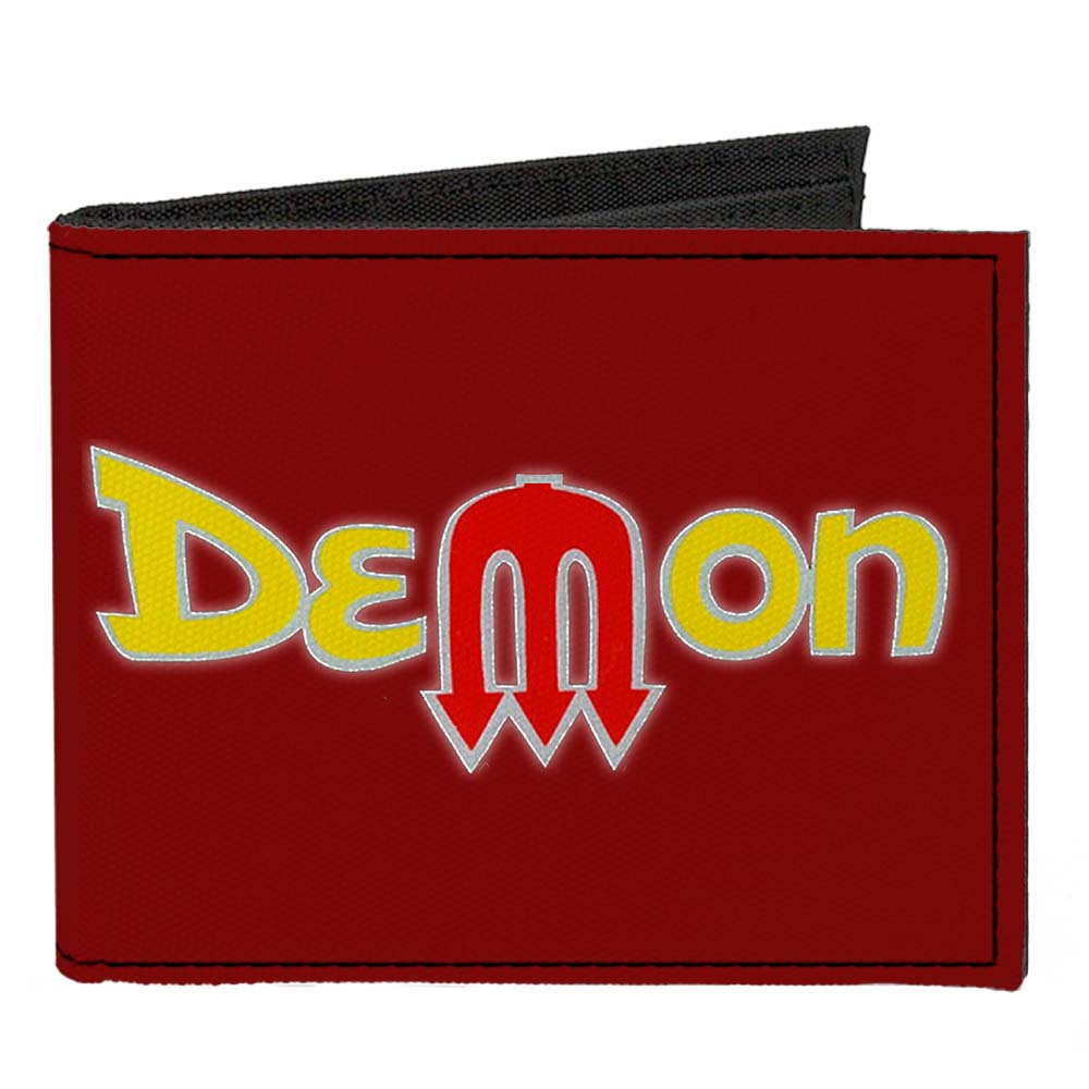 Canvas Bi-Fold Wallet - Vintage Dodge DEMON Logo Burgundy Silver Yello ...
